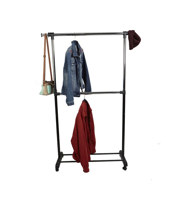 Mind Reader Adjustable Metal 2 Tier Double Rod Rolling Garment Rack ...