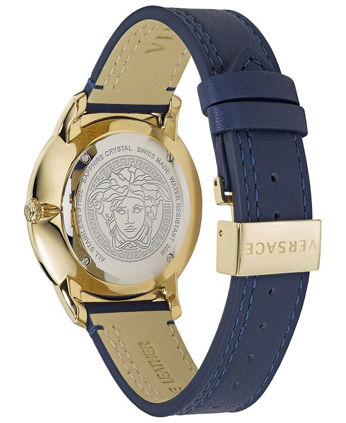 Versace Men's Swiss V-Urban Blue Leather Strap Watch 42mm - Macy's