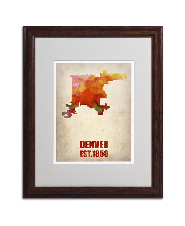 Trademark Global Naxart 'Denver Watercolor Map' Matted Framed Art - 16 ...