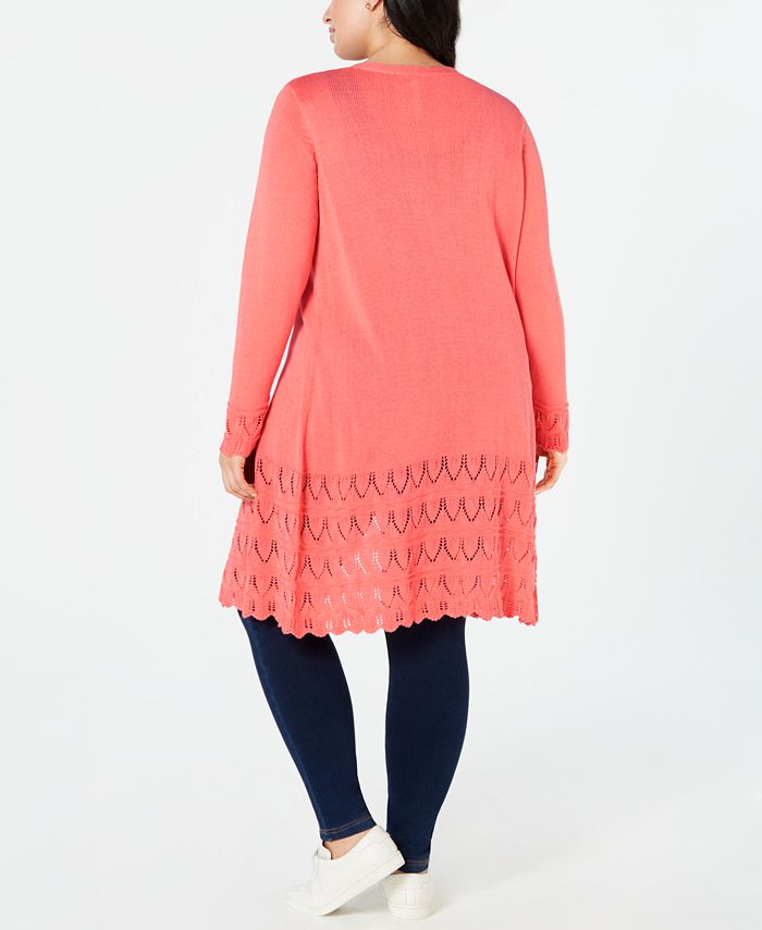 NY Collection Plus Size Lace-Bottom Cardigan - Macy's