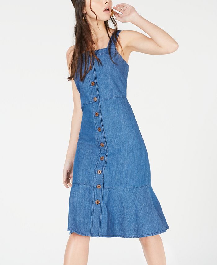 OAT Button-Front Flounce Denim Dress - Macy's