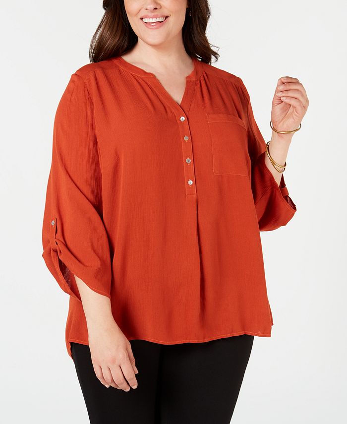 NY Collection Plus Size Split-Neck Top - Macy's