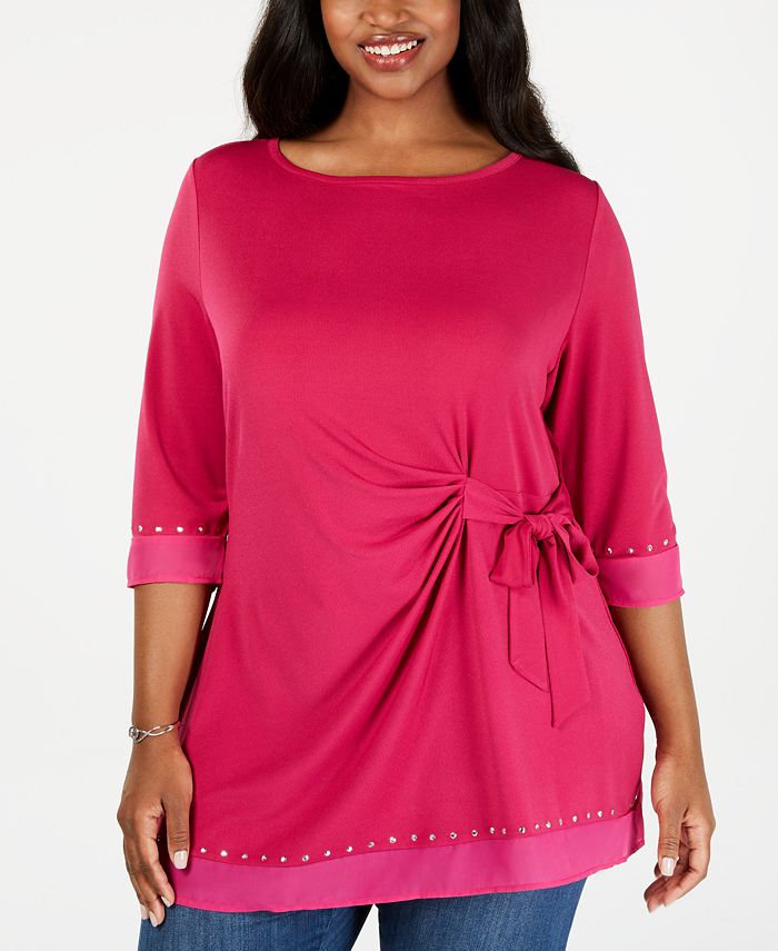 Belldini Plus Size Embellished Chiffon-Trim Tunic - Macy's