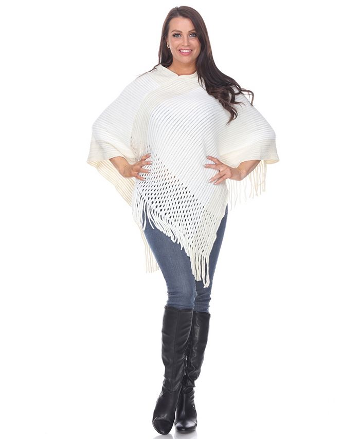 White Mark Women's Sansa Gold Knit Fringe Poncho - Macy's