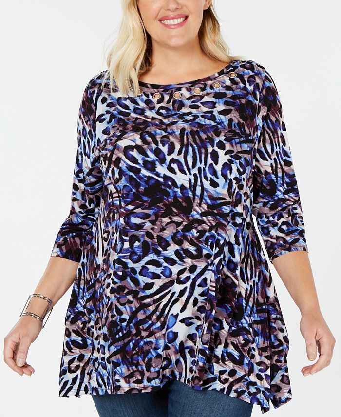 Belldini Plus Size Printed Grommet Tunic - Macy's