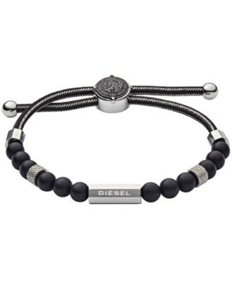 Diesel Men's Brave Armor Stainless Steel and Agate Beaded Bracelet - Macy's