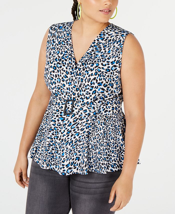 Monteau Trendy Plus Size Belted Animal-Print Top - Macy's