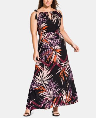 City Chic Trendy Plus Size Printed Keyhole Maxi Dress - Macy's