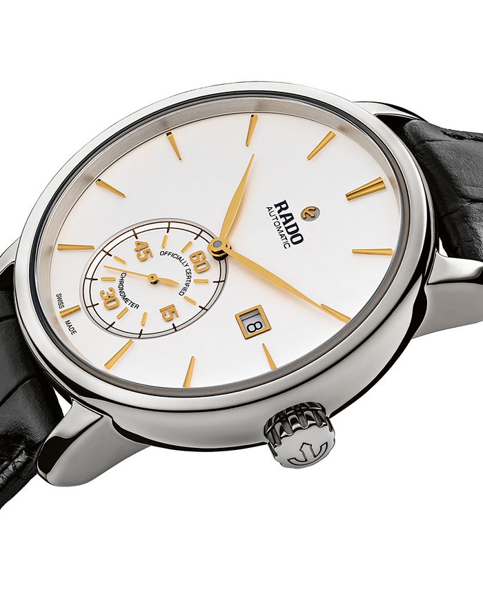 Rado Men's Swiss Automatic Chronometer DiaMaster Black Leather Strap ...