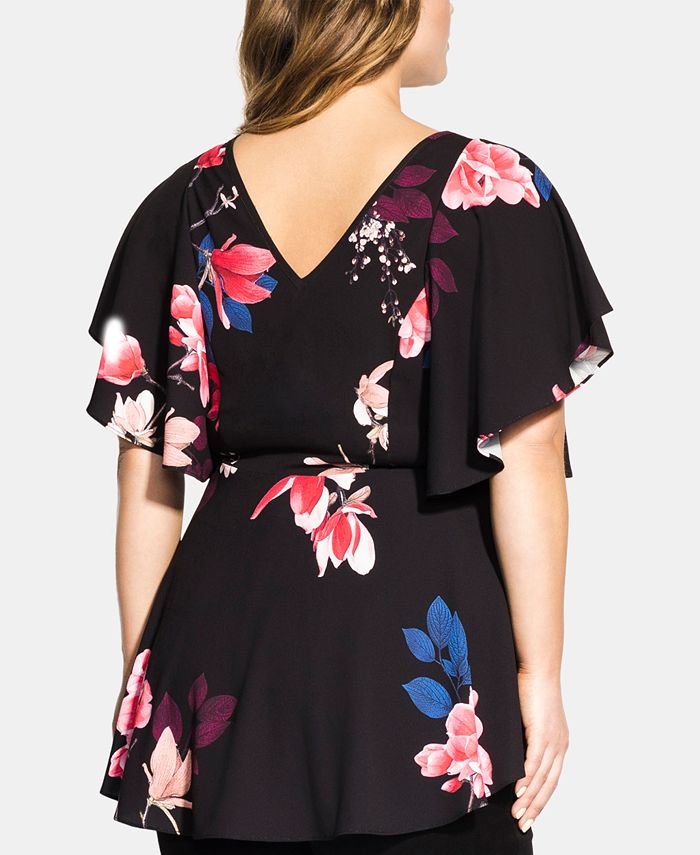 City Chic Trendy Plus Size Floral High-Low Top - Macy's