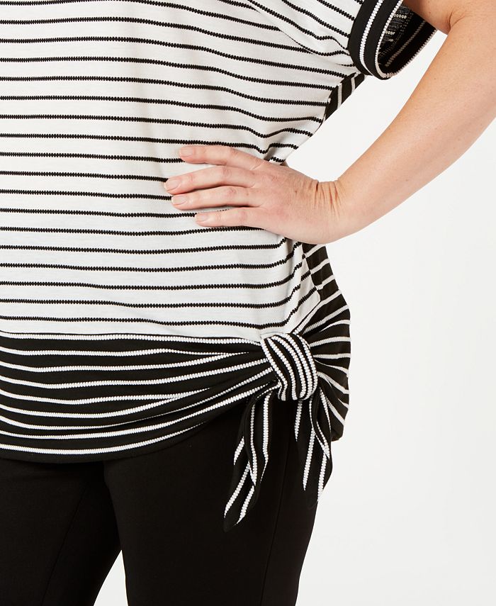 Calvin Klein Plus Size Mixed-Stripe Side-Tie Top - Macy's