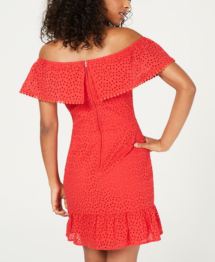 City Studios Juniors' Off-The-Shoulder Eyelet Dress - Macy's