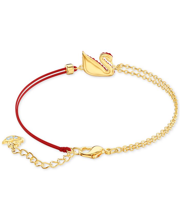 Swarovski Gold-Tone Red Crystal Swan & Half-Chain Bracelet - Macy's