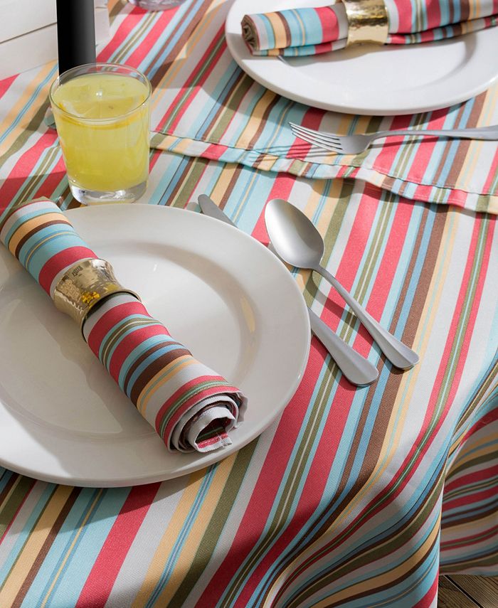Design Imports Summer Stripe Outdoor Tablecloth with Zipper 52" Round ...