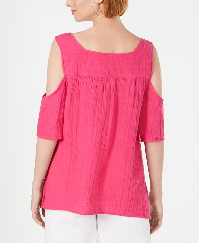 Style & Co Cotton Embroidered Cold-Shoulder Top, Created for Macy's ...