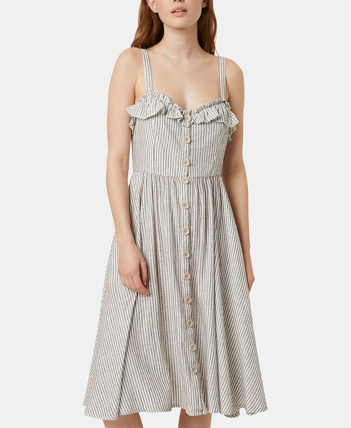 French Connection Laich Striped Ruffled-Trim Midi Dress - Macy's