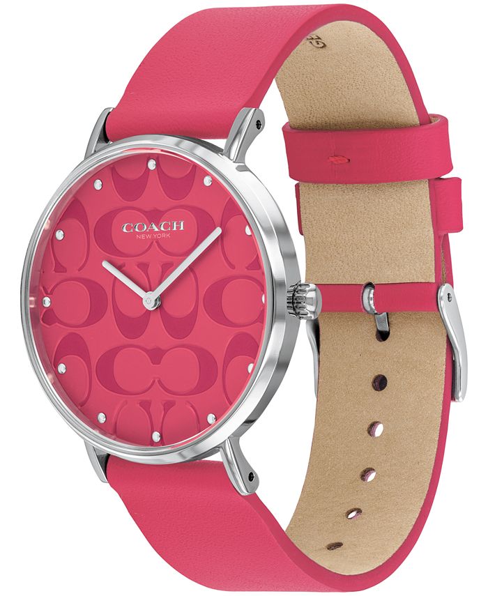 COACH Women's Perry Pink Leather Strap Watch 36mm, Created for Macy's ...