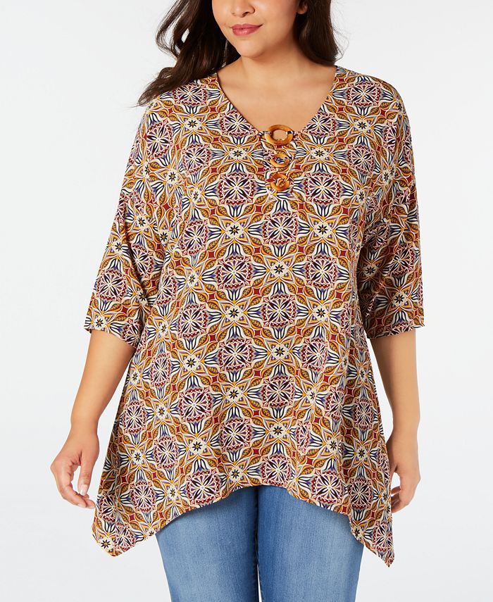 NY Collection Plus Size Handkerchief-Hem Hardware Tunic - Macy's