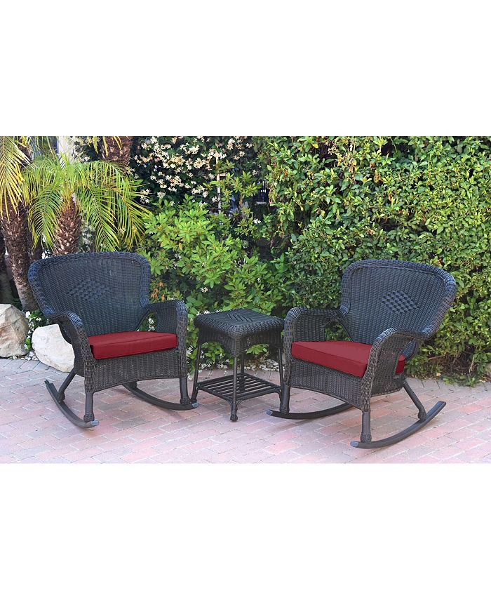 Jeco Windsor Wicker Rocker Chair and End Table Set with Chair Cushion ...