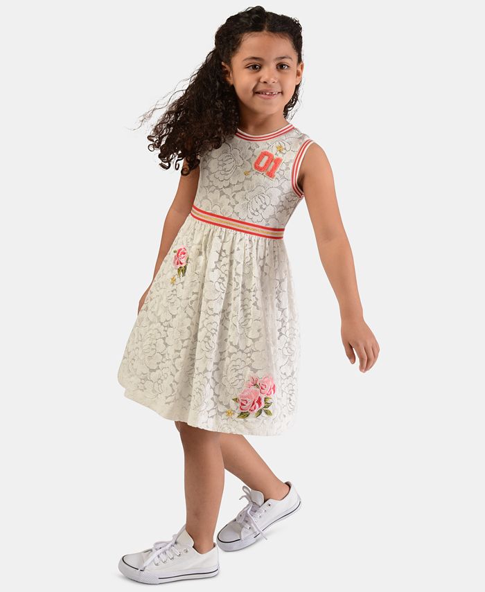 Bonnie Jean Little Girls Rib-Trim Floral Lace Dress - Macy's