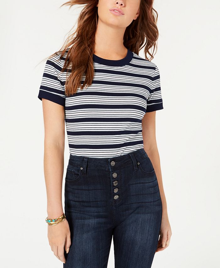 Hippie Rose Juniors' Ribbed-Knit Ringer Top - Macy's