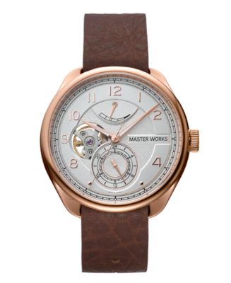 Master Works Men's Automatic Dark Brown Genuine Leather Strap Watch ...