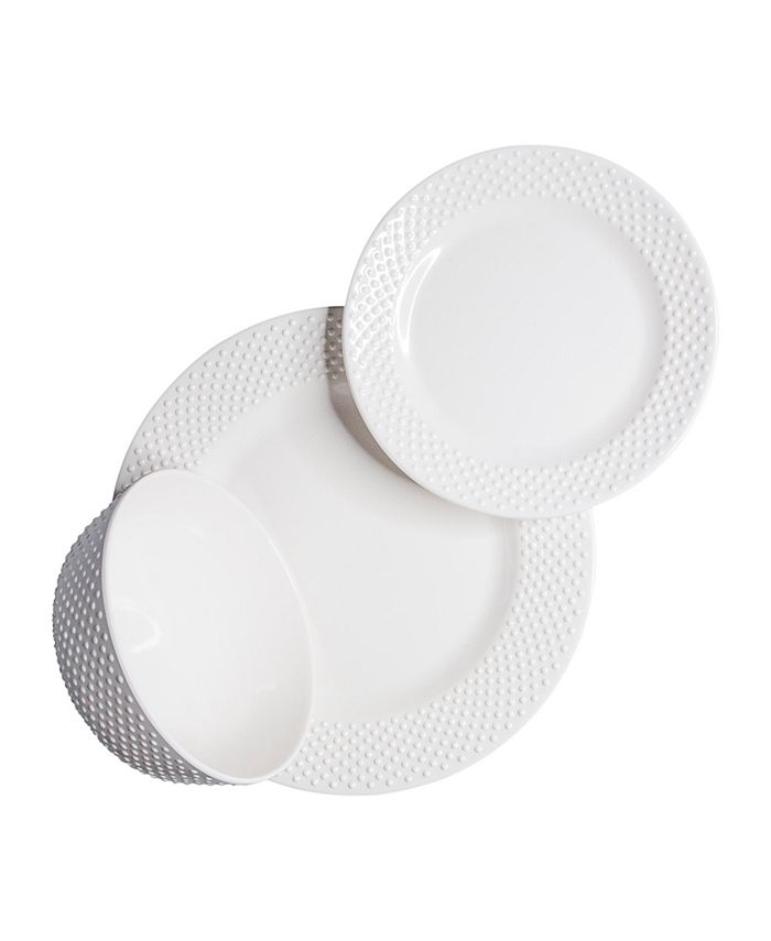 222 Fifth Solid Swiss Dots White 12 Piece Melamine Dinnerware Set - Macy's