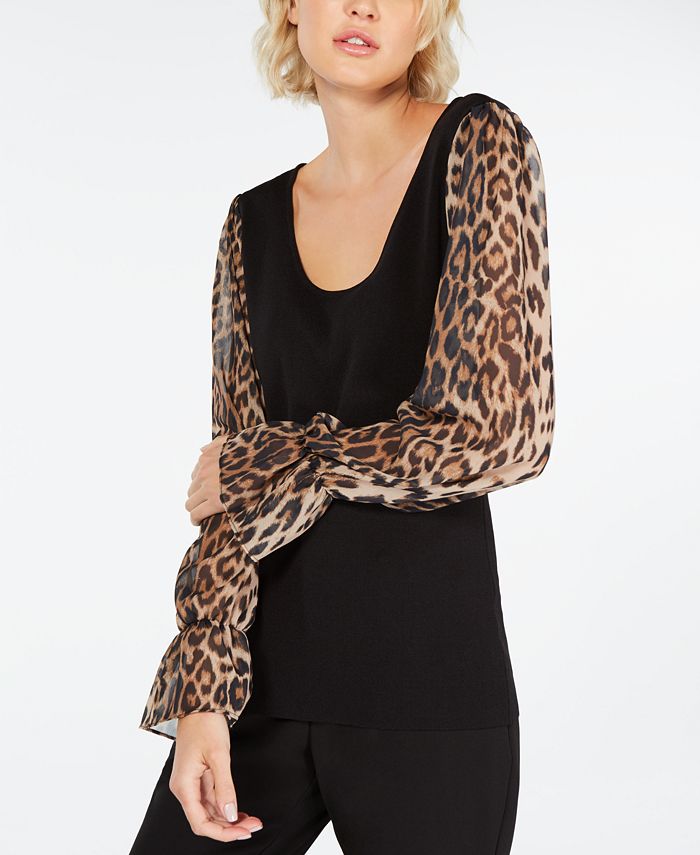 INC International Concepts INC Leopard-Sleeve Sweater, Created for Macy ...