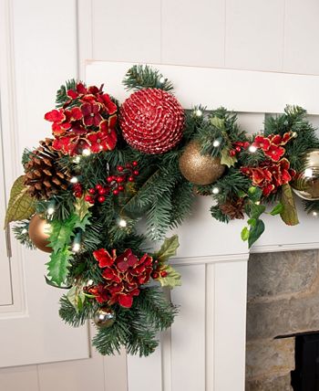 Village Lighting 9' Artificial Christmas Garland with Lights, Scarlet ...