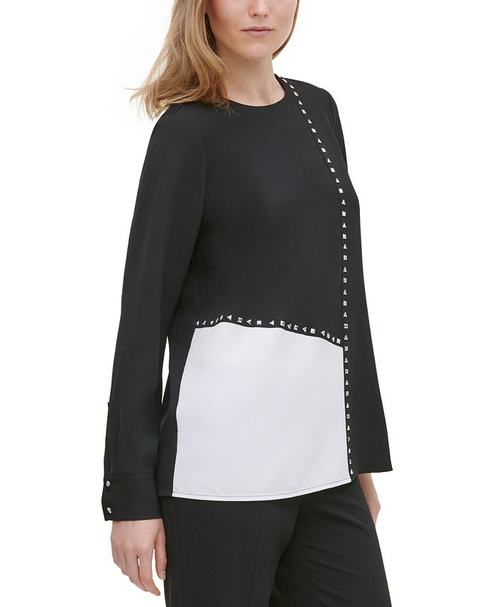Calvin Klein Colorblocked Studded Top - Macy's