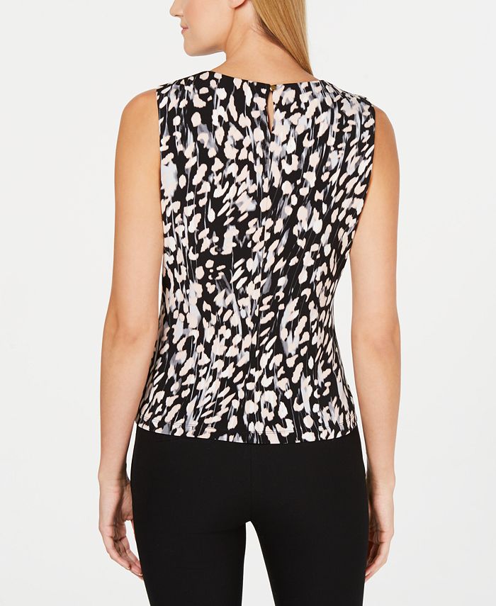 Calvin Klein Animal Print Sleeveless Pleated Top - Macy's
