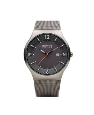 Bering Men's Slim Solar Stainless Case and Mesh Watch - Macy's