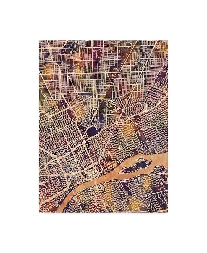 Trademark Global Michael Tompsett Detroit Michigan City Map II Canvas ...