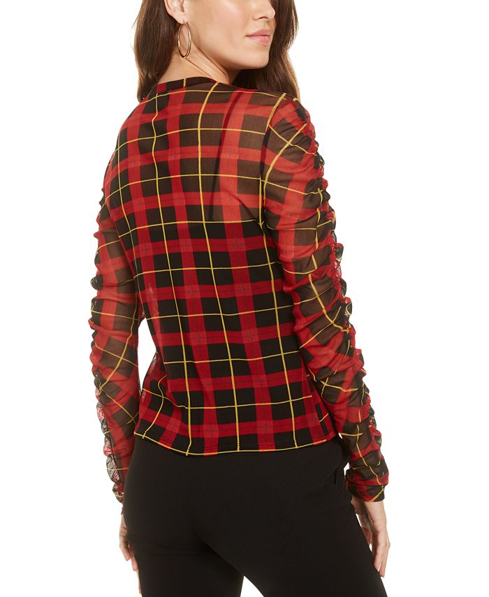 Bar III Plaid Mesh Top, Created for Macy's - Macy's
