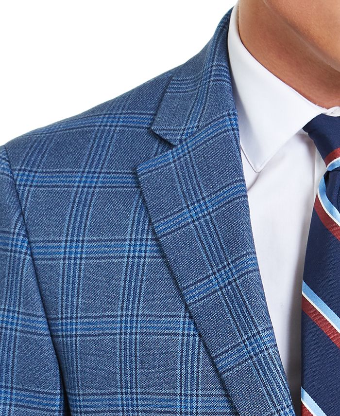 Tommy Hilfiger Men's Modern-Fit THFlex Stretch Blue Plaid Sport Coat ...