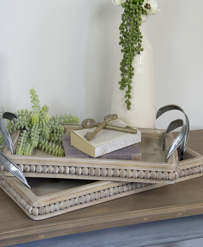 VIP Home & Garden 2-Piece Wood Beaded Trays - Macy's