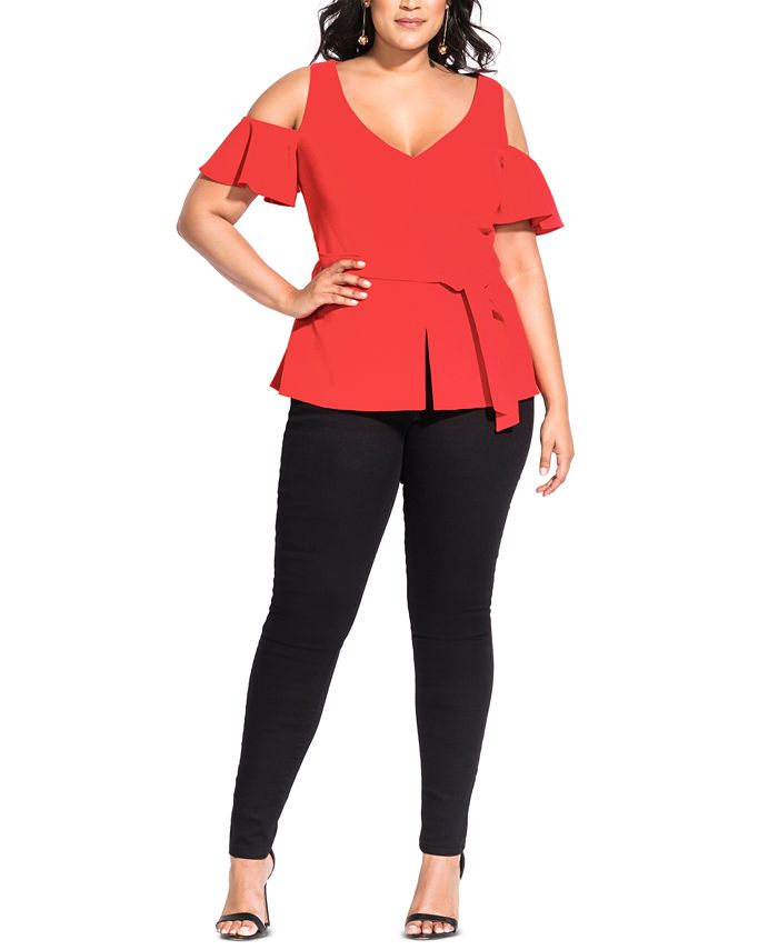 City Chic Trendy Plus Size Cold Shoulder Peplum Top Macys