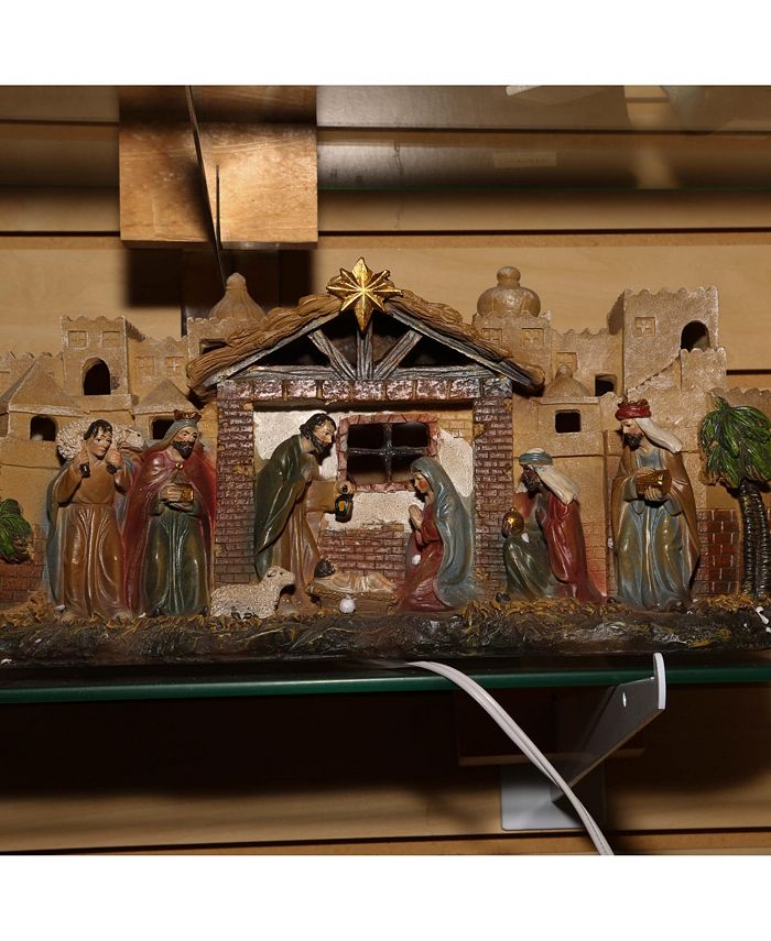 Sterling Lighted Nativity Scene with Manger and Bethlehem Backdrop - Macy's