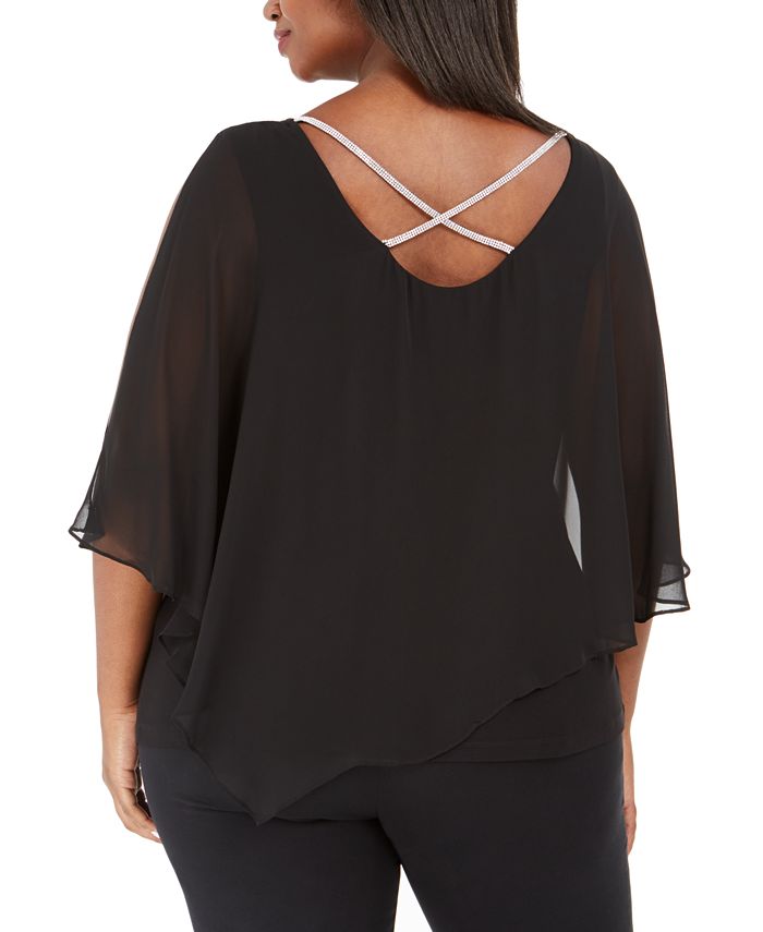 MSK Plus Size Rhinestone X-Back Overlay Top - Macy's