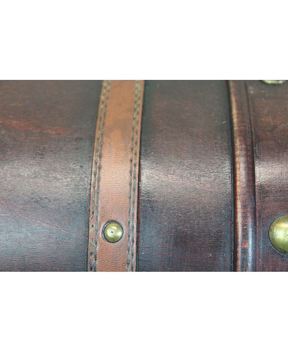 Vintiquewise Decorative Antique Style Wood and Leather Round Top Trunk ...