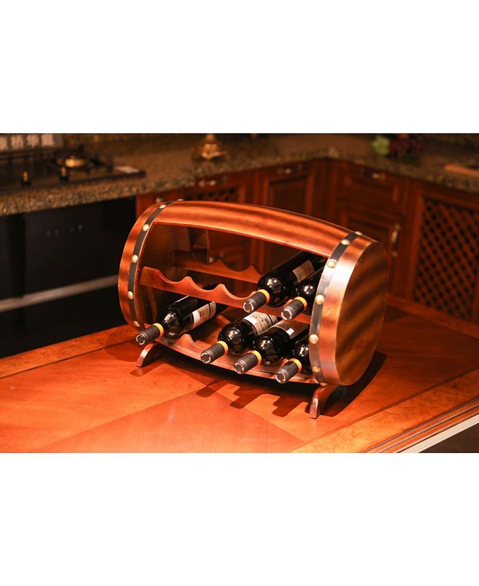 Vintiquewise Wooden Barrel Shaped Wine Rack, 10 Bottle Decorative Wine ...
