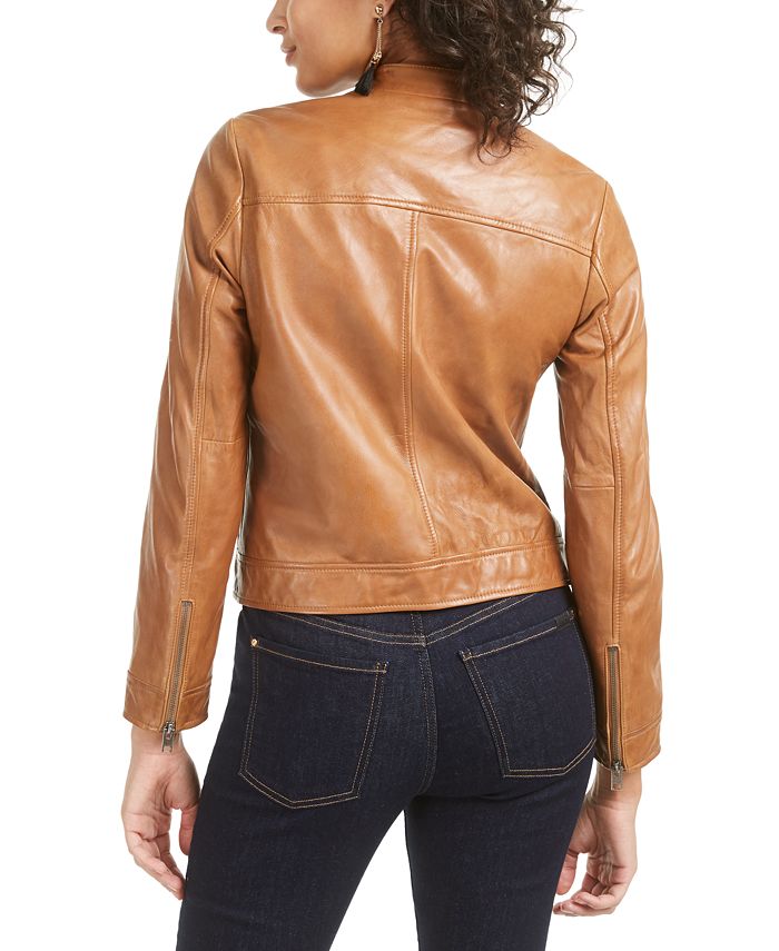 Lucky Brand Zip-Front Leather Jacket - Macy's