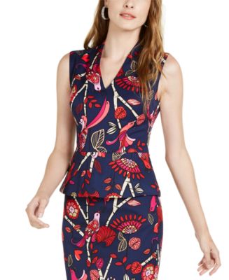 Trina Turk Merlot Printed Peplum Sleeveless Top - Macy's