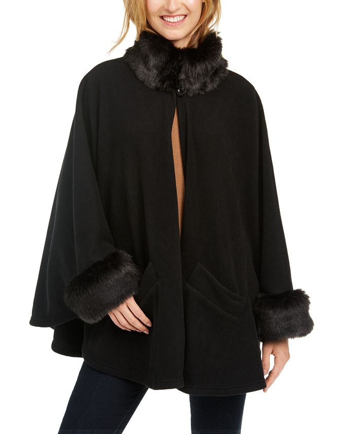 Cejon Lux Fleece Cape With Faux-Fur Trim - Macy's
