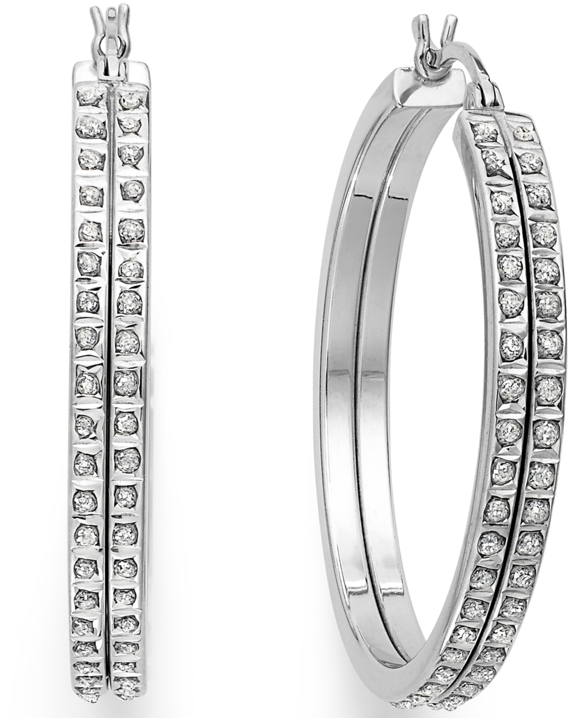 Click here for Sterling Silver Earrings  Diamond Accent Double Ho... prices