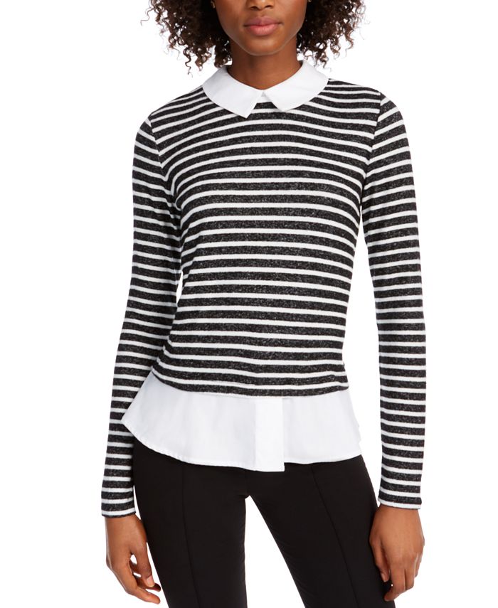 Maison Jules Striped Faux Layer Top, Created for Macy's - Macy's