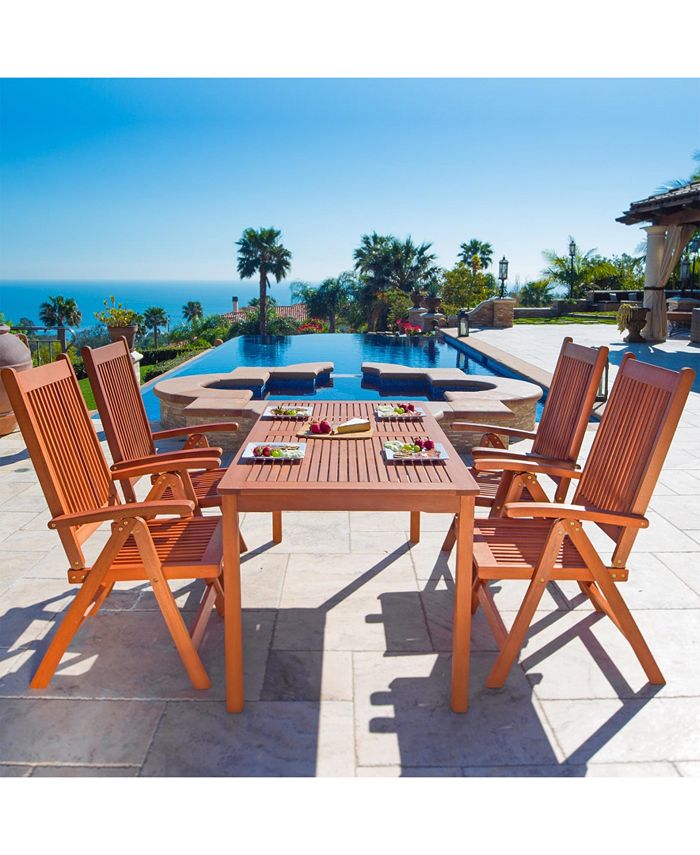 VIFAH Malibu Outdoor 5-Piece Wood Patio Dining Set with Reclining ...