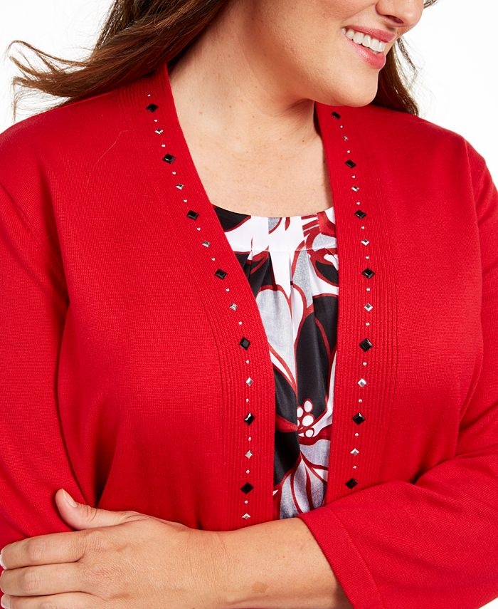 Alfred Dunner Plus Size Well Red Beaded-Trim Layered-Look Top - Macy's