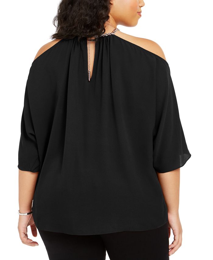 Michael Kors Plus Size Chain-Neck Cold-Shoulder Top - Macy's