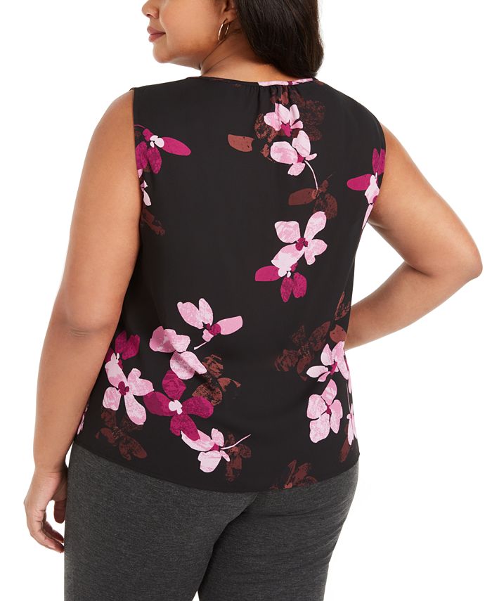 Nine West Plus Size Floral Ruched-Neck Top - Macy's